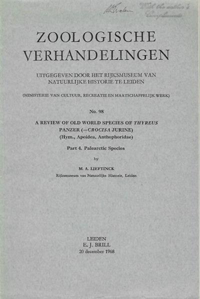 A Review of Old World Species of Thyreus Panzer Thyreus Panzer ...